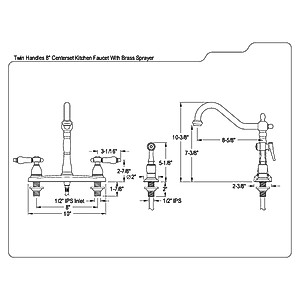 Kingston Brass Vintage Porcelain 8-inch Centerset Kitchen Faucet with Side Sprayer Satin Nickel Satin