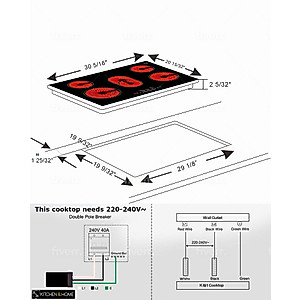 K&H 5 Burner 30 Inch Built-in Electric Stove Top Radiant Ceramic Cooktop Touch Control 240V 8600W CE30-8608