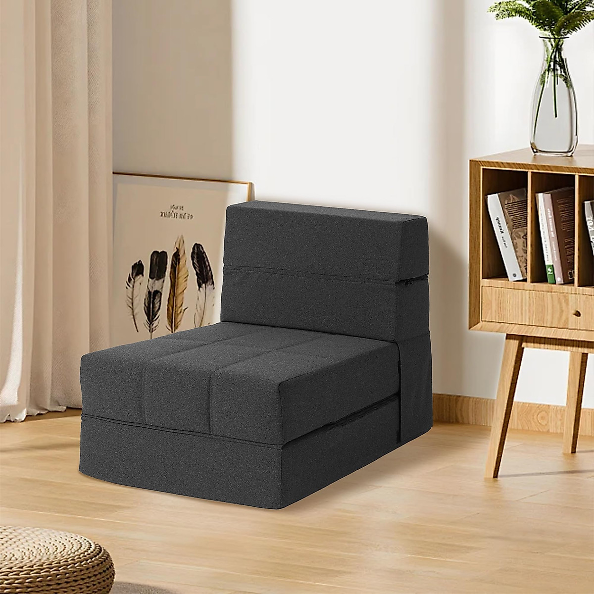 VINYUSE Folding Sofa Bed,Convertible Sleeper Chair Floor Couch,7 inch High Resilience Memory Foam, Futon Sofa Sleeper Chair with Washable Cover for Living Room/Bedroom 76" x 29" x 7", Dark Grey