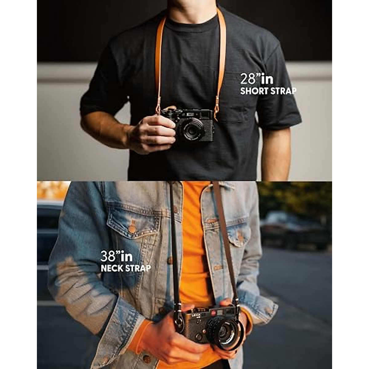 Evergreen Genuine Leather Minimalist Neck Shoulder Slim Camera Strap (Black, 38")