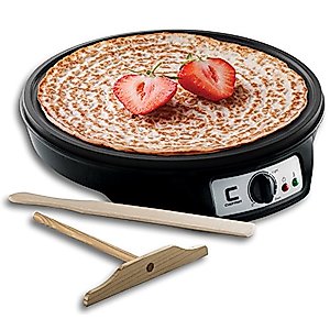 CHEFMAN Electric Crepe Maker: Precise Temp Control, 12" Non-Stick Griddle, Perfect for Crepes, Tortillas, Blintzes, Pancakes, Waffles, Eggs, Bacon, Batter Spreader & Spatula Included, Black