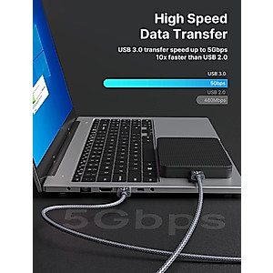 JSAUX USB 3.0 A to A Male Cable, USB to USB Cable 2 Pack(3.3ft+6.6ft) USB Male to Male Cable Double End USB Cord with Gold-Plated Connector for Hard Drive Enclosures, DVD Player, Laptop Cooler (Grey)