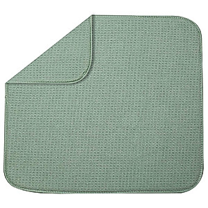 Dish Mat Absorbent, Reversible, Microfiber,Dish Drying Mat for Kitchen,Machine Washable Farmhouse Dishes Drainer for Countertop Fast Drying, Sage Green Drying Mat 16 X 18 Inch
