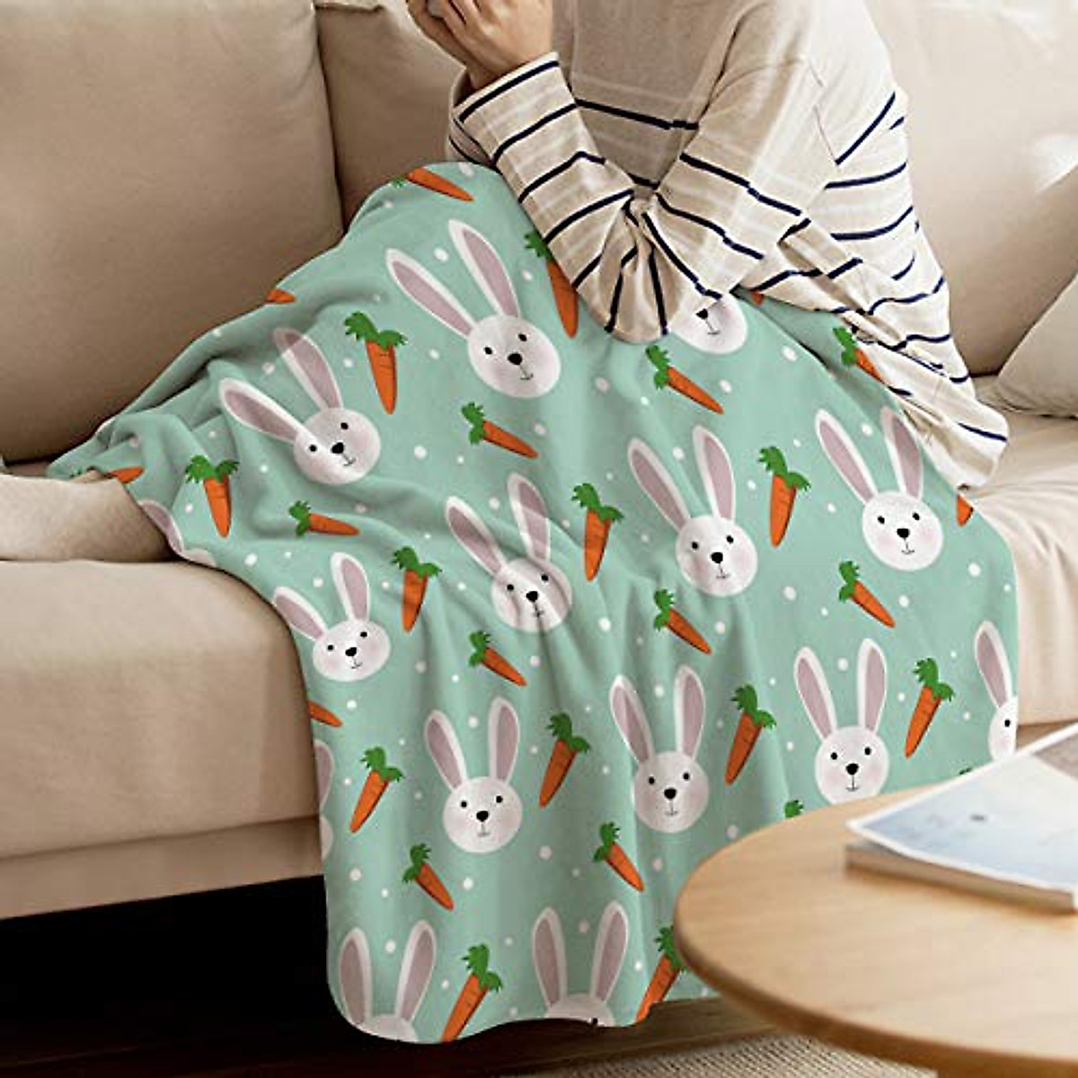 Throw Blanket for Baby/Adults/Boys/Girls Easter Day Rabbit and Carrot Pattern Cozy Flannel Bed Blanket Lightweight for Couch Sofa, Travel, Camping, Picnic 39x49in