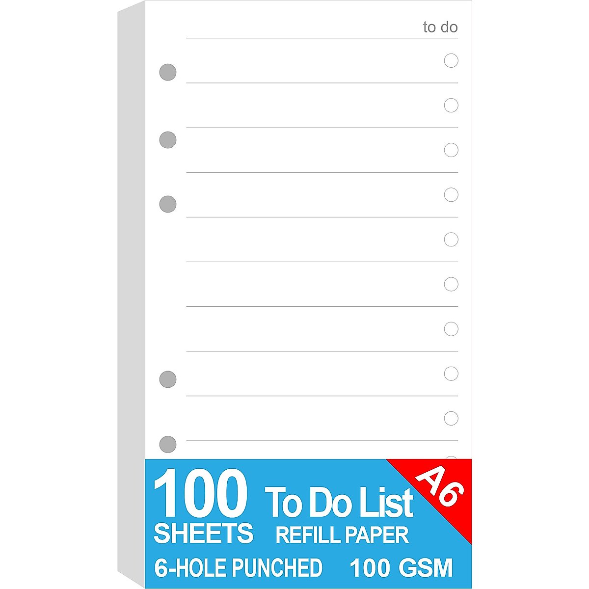 A6 To Do List Refills for Filofax Personal Size Planner/Binder, 6 Hole Punched, 100 Sheets/200 Pages, To Do Planner with Check List Organizing, 100gsm, White, 3.74 x 6.73 Inch