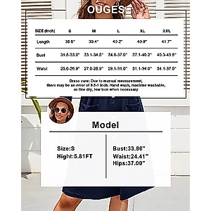 OUGES Womens Fall Long Sleeve Midi Dresses Button Down V Neck Skater Dress with Pockets 2023(Red,L)