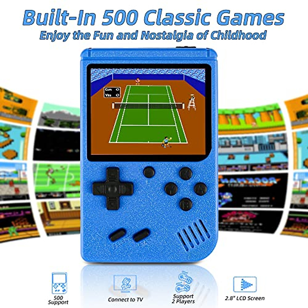 Retro Handheld Game Console, Mini Retro Game Console with 500 Preloaded Classic Games, Portable Handheld Games for Kids Adults, 3.0-Inch Screen, 1200mAh Rechargeable Battery, Support TV & 2 Players