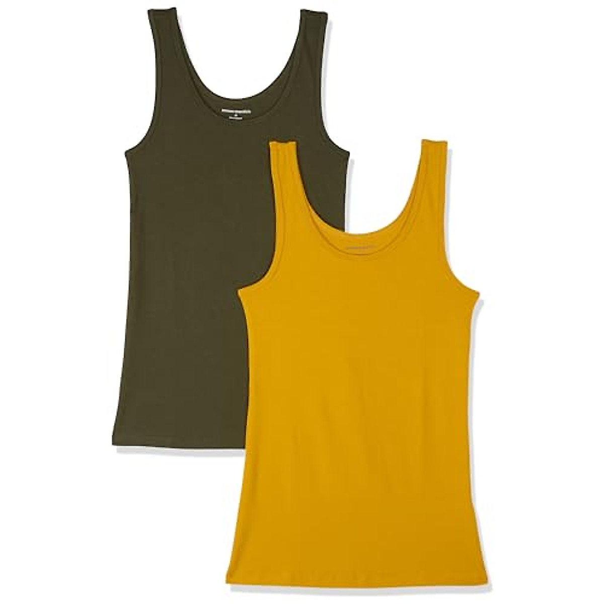 Amazon Essentials Women's Slim-Fit Tank, Pack of 2, Dark Olive/Gold, Large