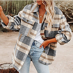 Flannel Shirts for Women Shacket Jacket Plaid Button Down Shirts Womens Fall Fashion 2023 Womens Flannel Shirts Long Sleeve
