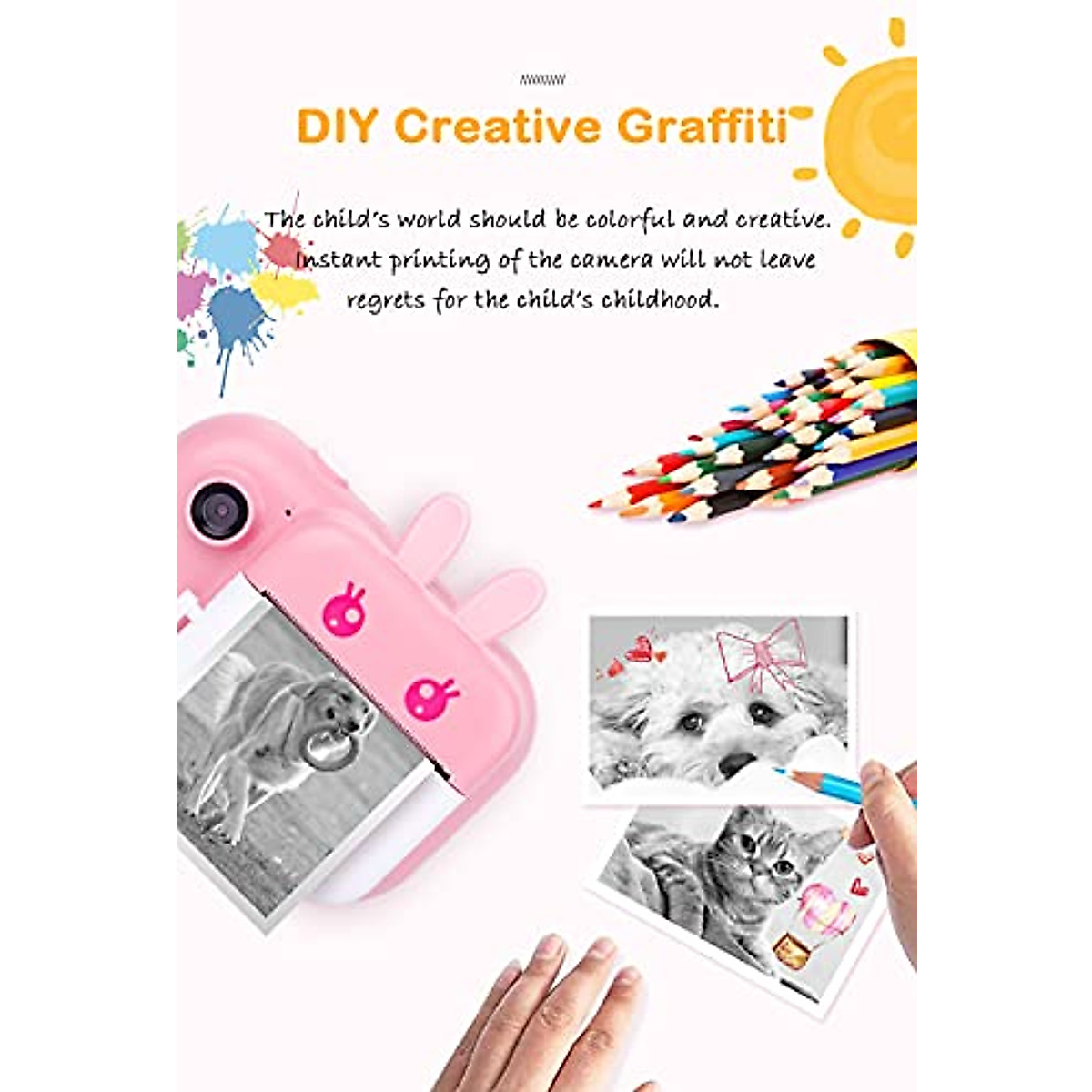 Zeerkeer Instant Print Camera for Kids 1080P HD Children Selfie Video Digital Camera with 2.4'' IPS Screen and 32GB TF Card for 3-12 Years Boys Girls Gift (Pink)