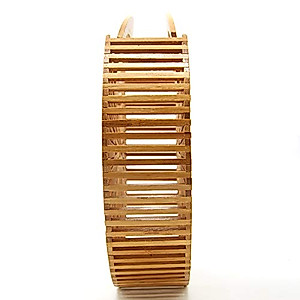 Miuco Women Bamboo Top-Handle Handbags Round Straw Beach Tote Bag Small