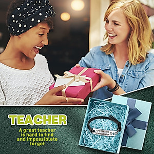 MTLEE 6 Pcs Teacher Bracelet Appreciation Gifts for Her, Teacher Birthday Gifts Bangle Inspirational Gifts for Women Men Teacher (Black and Silver)