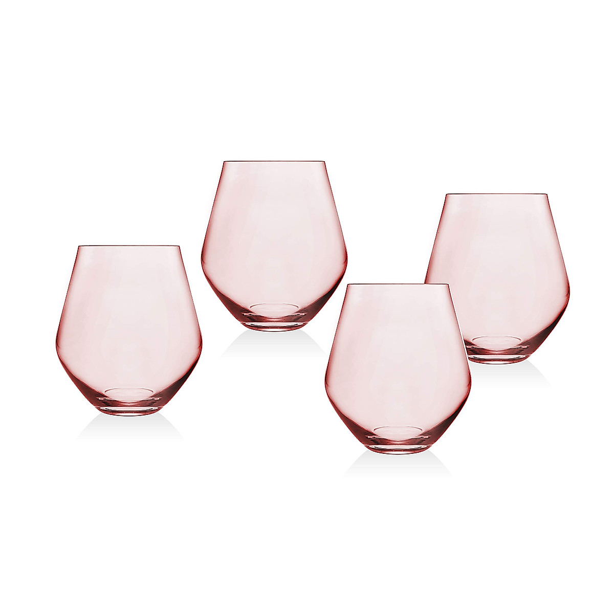 Godinger Stemless Goblet Wine Glasses Beverage Glass Cup - Meridian Blush, 18oz - Set of 4