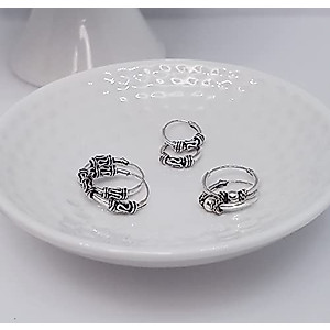Hoops & Loops 925 Sterling Silver Set of 3 Pairs 10mm, 12mm & 14mm Bali and Bali Bead Endless Hoop Earrings for Women Teen Girls Men, Silver