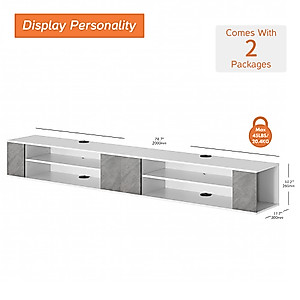 WAMPAT 79 inch Floating TV Stand for TVs up to 75 inch, Wall Mounted Shelf Entertainment Center, TV Cabinet Media Console Wood Storage Hutch Under TV for Living Room,Grey&White