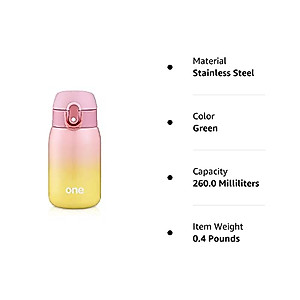 Kids Water Bottle, Double Wall Vacuum Insulated Stainless Steel Bottle for 24 hrs Cooling & 12 hrs Keep Warm, 9oz