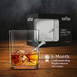 Stuck In Glass - Hole in One Golf Tee Whiskey Glasses - Original Handcrafted Embedded Barware (10 oz) - Ideal for Wine Lovers, Men's Gifts, Boyfriend, and Rocks Drinkware - White