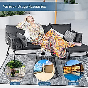 OUTPLATIO 3 Piece PE Wicker Boho Patio Furniture Sectional Chair Sets with Ice Bucket Outdoor Wicker Conversation Sets for Backyard, Porch, Garden (Grey)