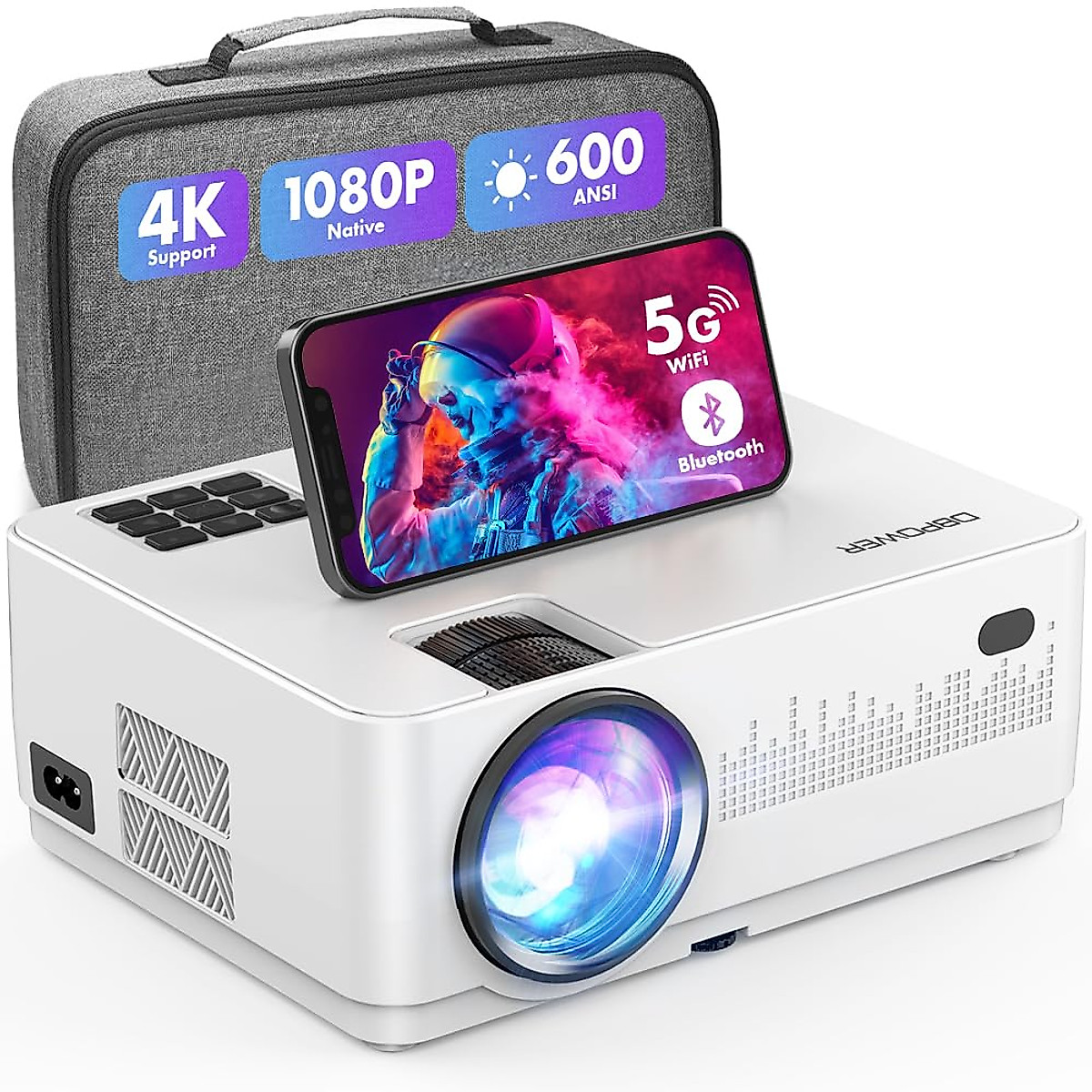 WiFi Bluetooth Projector, DBPOWER 9500L HD Native 1080P Projector, Zoom & Sleep Timer Support Outdoor Movie Projector, Home Projector Compatible w/ TV Stick, PC,DVD, Laptop/Extra Bag Included
