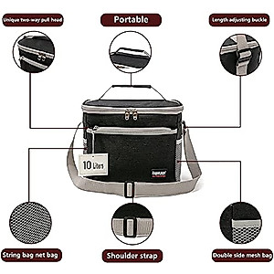 Lunch Bag 10L,Insulated Lunch Box for Men/Women,Reusable Cooler or Warmer Lunch Bags for Adults/Kids,Leakproof Lunch Bag Box for Office School Picnic Beach-Black…