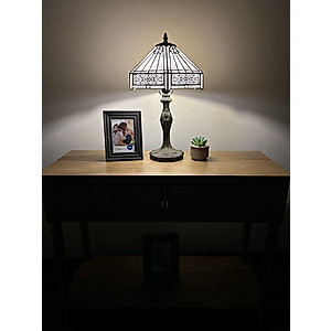 enjoy decor lamps Tiffany Table Lamp White Stained Glass Hexagon LED Bulb Included for Living Room Dining Room Bedroom Bedside 12'W*12" D*19" H