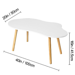 Modern Coffee Table Small White Coffee Tables for Small Space Unique Simple Cloud Center Table with Wood Frame for Living Room 20" D x 40" W x 16" H, Dining Table for Living Room Home Office White