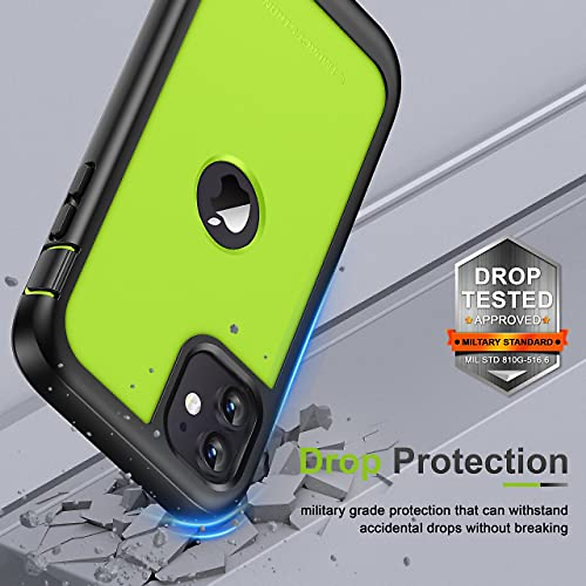 ImpactStrong Compatible with iPhone 11 Case, Full Body Heavy Duty Protective Case Full Body Cover Designed for iPhone 11 (2X Glass Screen Protector Included) - Lime Green