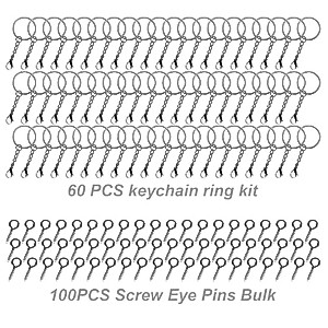 Key Chain Rings Bulk, FANMAOUS 60Pcs Split Key Ring 1 Inch/25mm Silver Key Chain Kit with Jump Rings Lobster Clasp and 100Pcs Screw Eye Pins Bulk for Crafts Jewerly Making