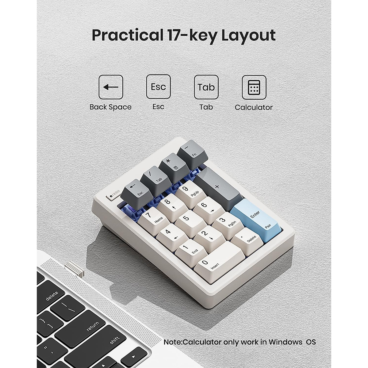 Kisnt Wireless Mechanical Number Pad, Bluetooth 5.0&2.4G Wireless Dual Mode Hot Swappable Numeric Keypad,17 Keys Gasket Numpad, Ten-Key with PBT Keycaps for Laptop/PC/TKL Keyboards(Linear Switch)