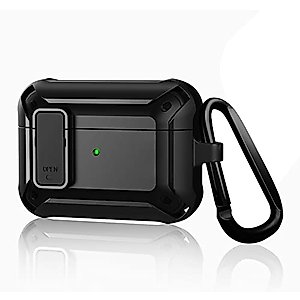 Vsagier for Airpods Pro Case Cover for Men with Lock, Military Armor Series Full-Body AirPod Pro Case with Keychain Cool Air Pod Pro Shockproof Protective Case for AirPods Pro, Black