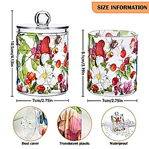 Kigai 2PCS Gnomes Flowers Qtip Holder Dispenser with Lids - 14 oz Bathroom Storage Organizer Set, Clear Apothecary Jars Food Storage Containers, for Tea, Coffee, Cotton Ball, Floss