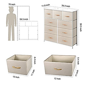Bigroof Dresser with Drawers, Storage Organizer Fabric Drawers for Bedroom Bathroom-Steel Frame Wood Top Fabric Bins for Clothing Blankets Plush Toy