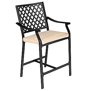 Giantex Set of 4 Patio Bar Chairs Outdoor High Chairs with Cushion Metal Bistro Stool All Weather Patio Dining Chairs Garden Backyard Porch Lawn Poolside