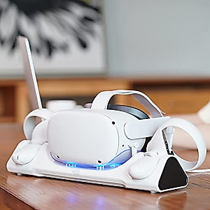 ZYBER Charging Dock for Meta Quest 2, VR Charger Station for Charging Oculus Quest 2 (Support Elite Strap with Battery), Charging Stand with 2 Rechargeable Batteries, USB-C Charger and Cable