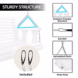 Porch Swing Outdoor, 5.5 FT Wooden Hanging Swing Bench with Cupholders and Hanging Chains Adults Heavy Duty 800lbs Capacity for Front Porch Garden Deck Patio Backyard Balcony