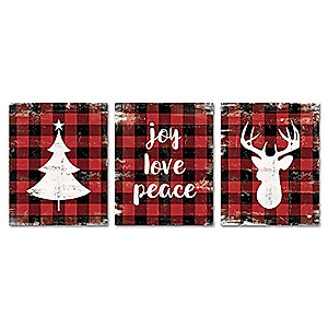SUMGAR Christmas Wall Art Prints Unframed 8x10 Farmhouse Decor Red Black Buffalo Posters Quotes Pictures Artwork Set of 3