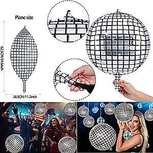 4Pcs 22inch Silver Disco Ball Balloon Party 4D Large Round Inflatable Sphere Shaped Aluminum Foil Mirror Balloon Birthday Grad Party Wedding Baby Shower Marriage Graduation Decor Supplies
