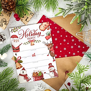 Whaline Christmas Party Invitations 25 Pack Cartoon Animal Holiday Invitation Paper Cards with Envelopes Stickers Xmas Invites for Bridal Shower Baby Shower Rehearsal Dinner Birthday Party