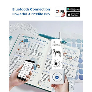 Portable Thermal Printer, Mini Bluetooth Mobile Printer - Sticker Printer Compatible with Android & iOS - Wireless Pocket Picture Printer for iPhone Listing Notes DIY, Photo Printer with 10x Paper