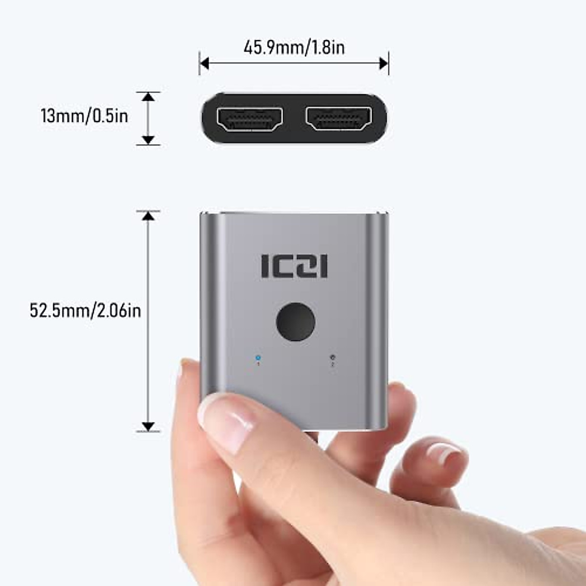 HDMI Switch 4K@60Hz, Ultal Slim Aluminum ICZI HDMI Switcher 2 in 1 Out &1 in 2 Out Bi-Directional HDMI Splitter HDCP 2.0 Support 4K 3D HD 1080P for PS5 PS4 Xbox Roku HDTV Blu-Ray DVD TV Box