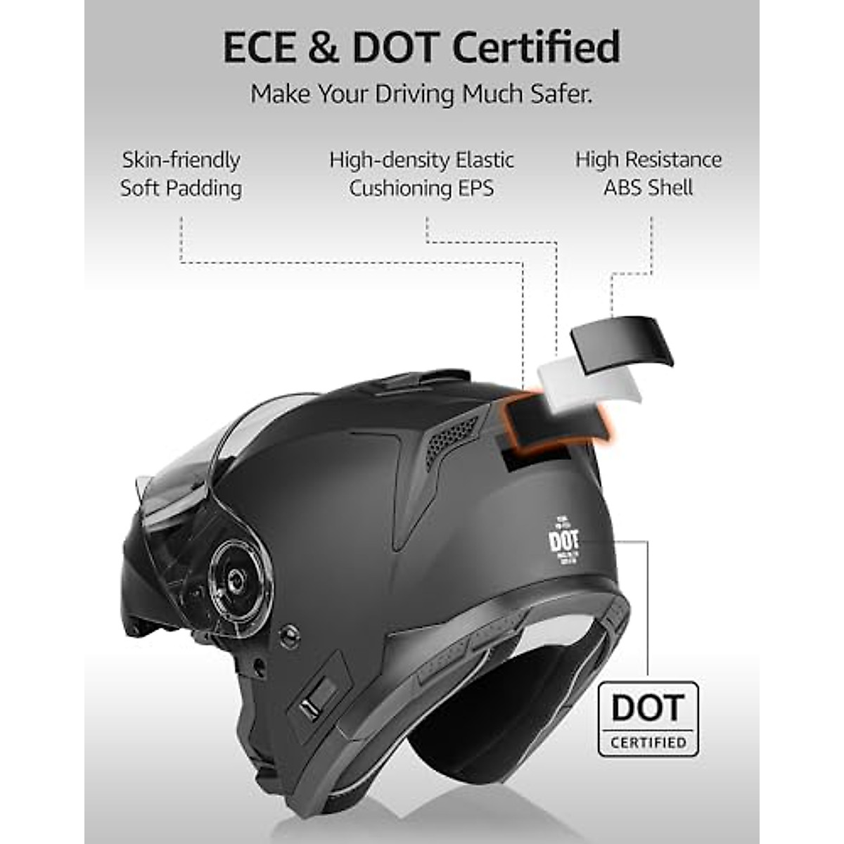 YEMA Modular Motorcycle Helmets, DOT Approved Full Face Motorcycle Helmet with Flip Up Dual Visor, Helmets for Adults Motorcycle Men Women Helmets for Street Scooter ATV E-Bike - YM-926 Black