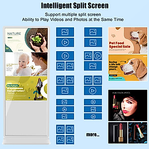 55 Inch Digital Signage Kiosk Touchscreen,1GB+8GB Android 10, Floor Standing Lcd Digital Signage, Commercial Interactive Advertising Display Screen, Digital Signage with Auto Media Player White