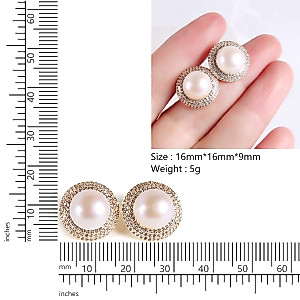 Guptue S925 Silver needles Pearl button stud earrings cultured freshwater pearl Cubic zirconia stud Earrings Birthday Gifts Women's Stud Earrings,Round 10-11mm pearl earrings (White)