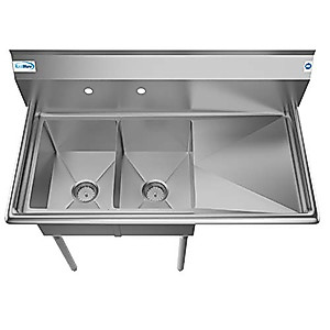 KoolMore - SB121610-16R3 2 Compartment Stainless Steel NSF Commercial Kitchen Prep & Utility Sink with Drainboard - Bowl Size 12" x 16" x 10", Silver