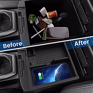 CarQiWireless for Toyota Tacoma Accessories 2016-2022 2023 2024,Wireless Charger & Center Console Organizer Tray for Toyota Tacoma 2016 2017 2018 2019 2020 2021-2023 2024 TRD PRO Offroad Trail Truck