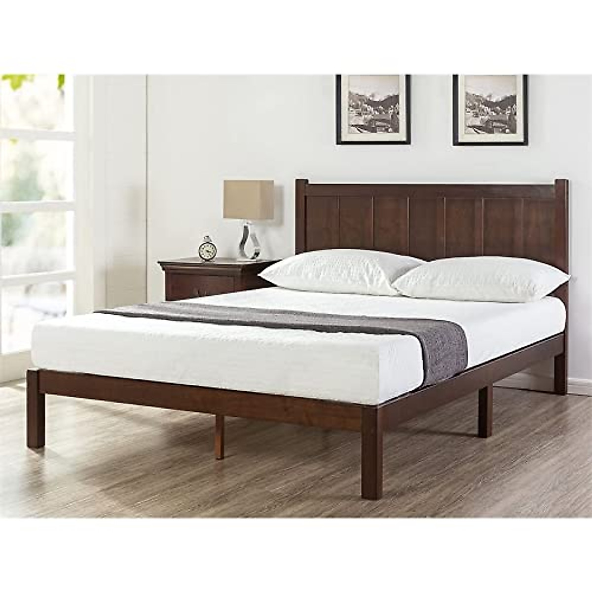 Zinus Adrian Wood Rustic Style Platform Bed with Headboard / No Box Spring Needed / Wood Slat Support, Queen