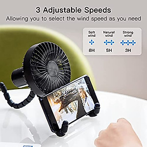 Funsland Mini Portable Stroller Fan Clip on for Baby, USB Rechargeable or Battery Operated Handheld Personal Portable Fan, Flexible Tripod Baby Stroller Fan 3 Speed Clip on Fan for Car Seat Travel