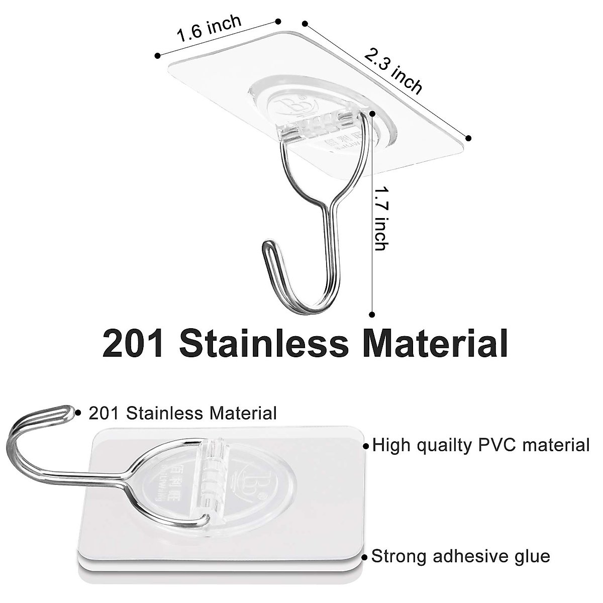 CGBE Adhesive Hooks Heavy Duty Sticky Hooks for Hanging 11 lbs (Max) Seamless Transparent Adhesive Hooks Wall Hangers without Nails for Hanging Keys Coats Hats Bags Ceiling (Clear-16PACK)