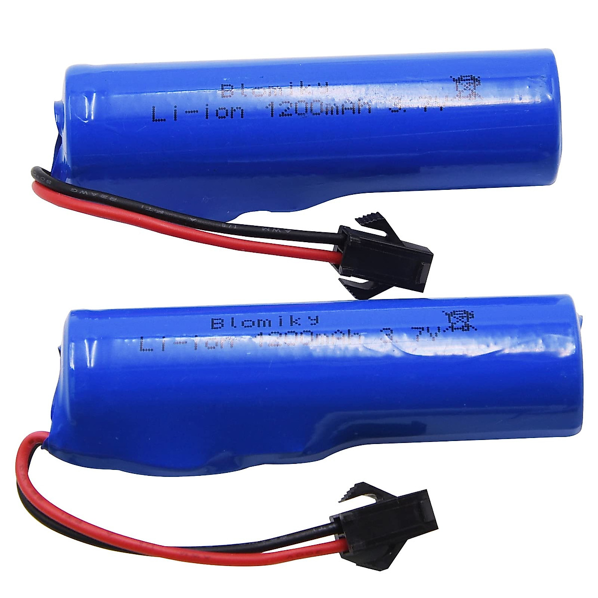 Blomiky 3.7V 1200mAh 2 Pack Li-ion Rechargeable Battery with SM2P Plug and Charger Cable for Remote Control Cars Trucks 3.7V 1200mAh 2
