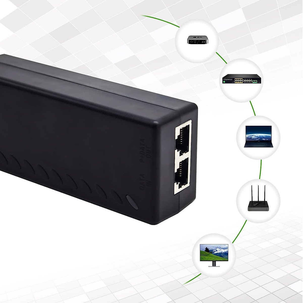 UltraPoE Gigabit PoE Injector/PoE Adapter，10/100/1000Mbps，30W ethernet poe Injector 48V / IEEE 802.3at/af Compliant ， Ubiquiti Ultra Tech,Up to 100M (328ft) for CCTV Camera